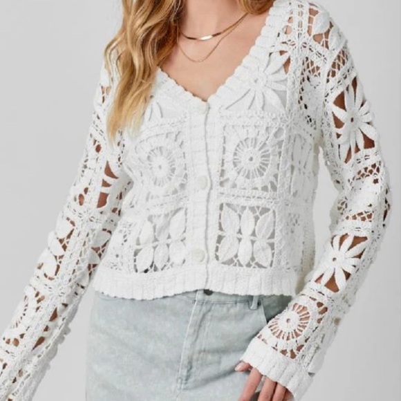 Mystree | Sweaters | Mystree 0 Cotton Granny Square Crochet Boho Button ...